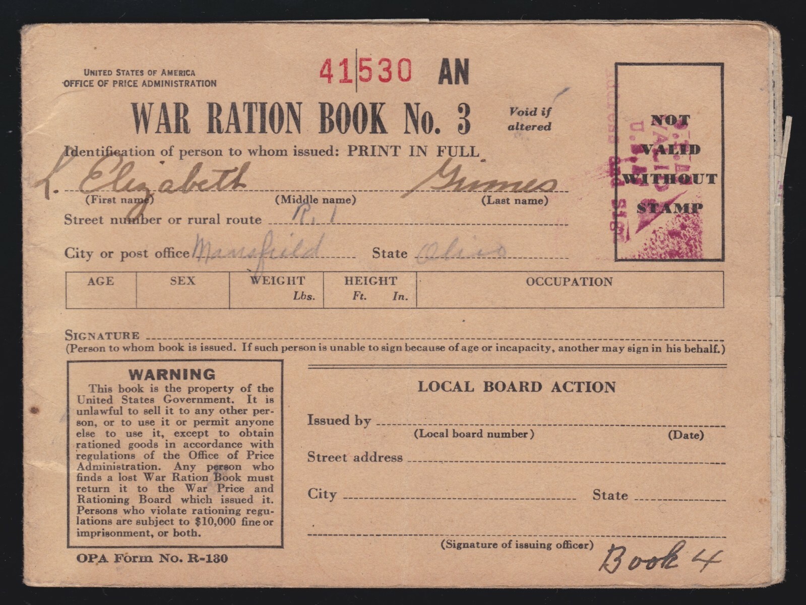 US Used WWII War Ration Book # 3 with Stamps from Mansfield, Ohio | eBay