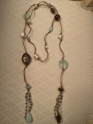 Deb Guyot Gemstone Leather Tassel 43” Necklace New! | eBay