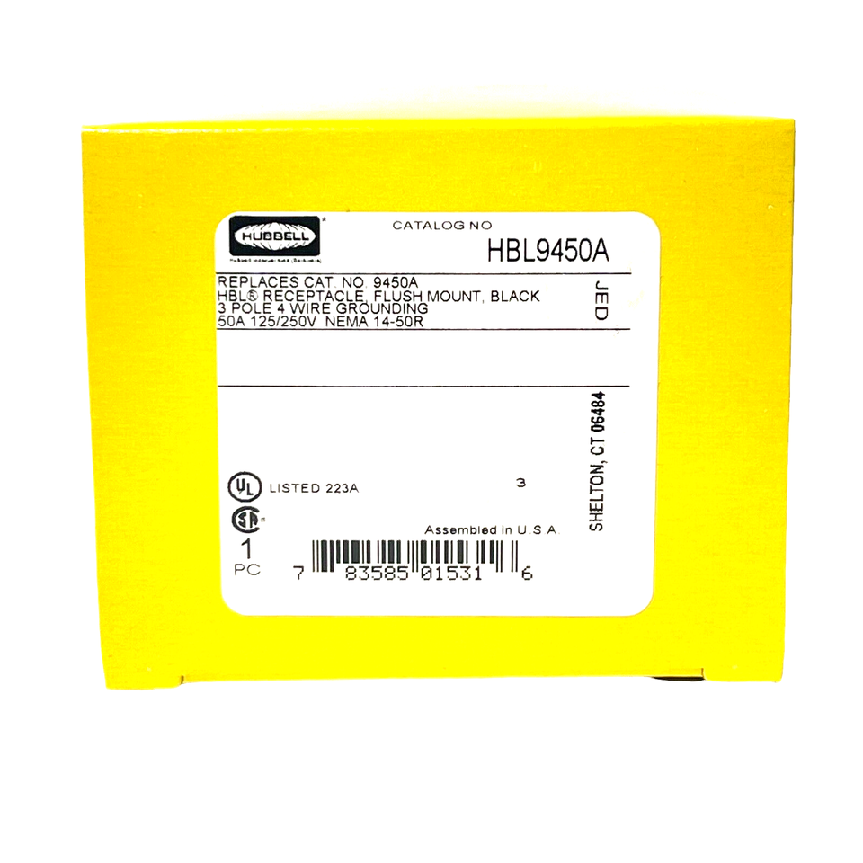 HBL9450A Hubbell Kellems Receptacle 3Pole 4-Wire Ground 50A 125/250V ...