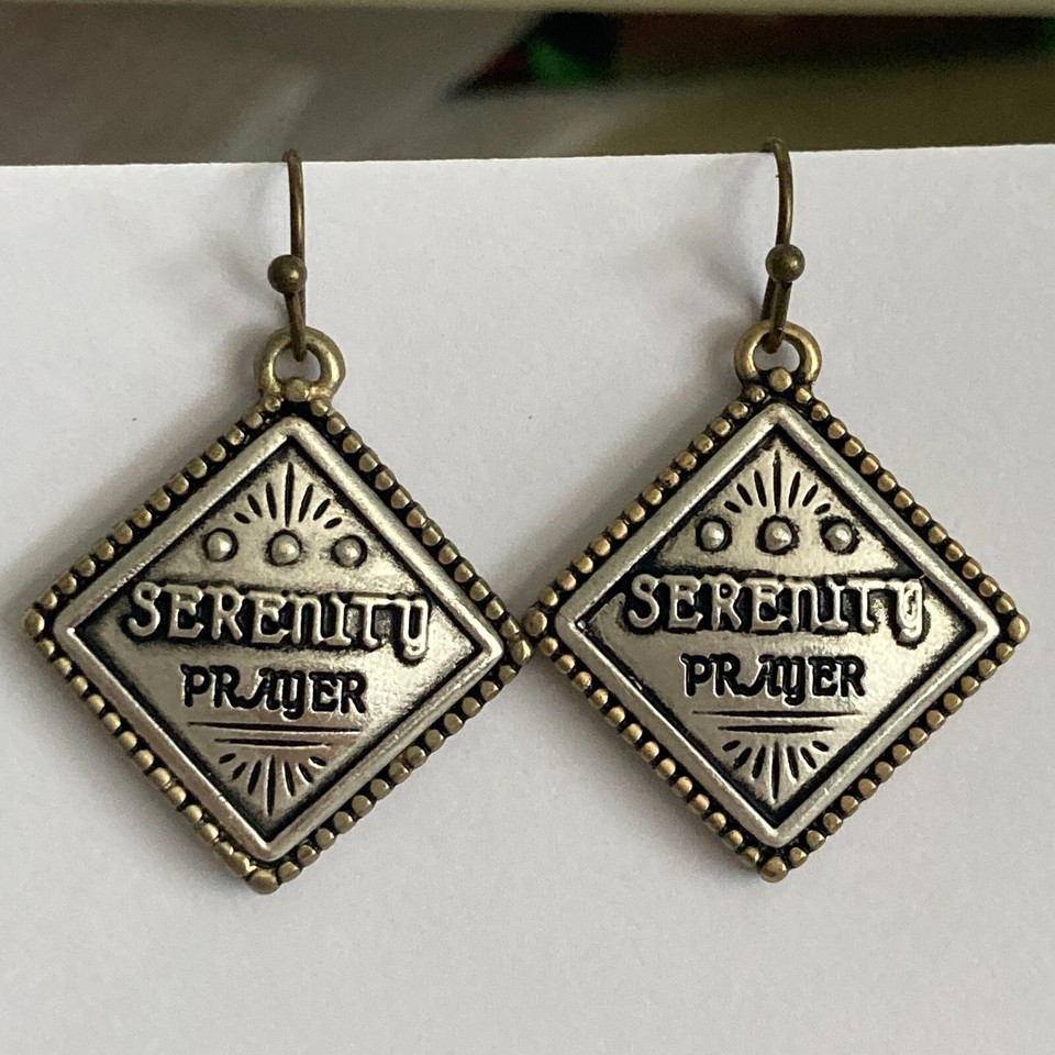 Serenity Prayer Earrings Silver Gold Tone AA NA Alcoholics Anonymous Dangle | eBay