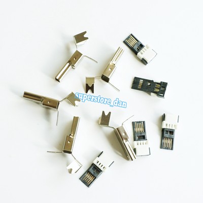 5Pcs Mini USB 5 Pin Male 2-Piece NO-Solder Connector Plug Metal Cover ...