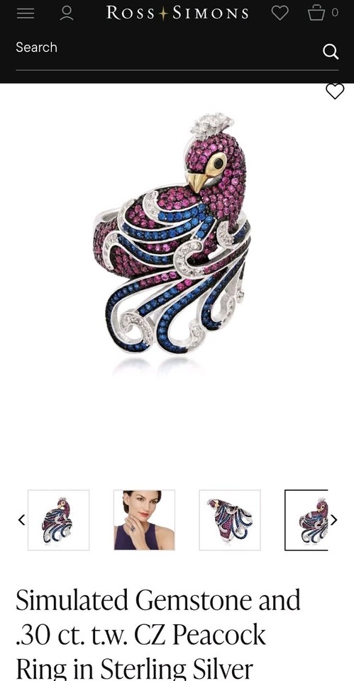 Ross Simons sterling silver Pink Blue Peacock lab created Ring cz ...