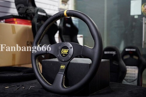 OMP 350mm 14' Genuine Leather Flat Yellow stitch Racing Sport Steering Wheel | eBay
