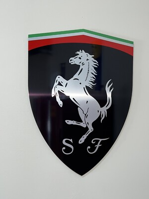 Large 18” Shield Black Racing Inspired Brushed Aluminum Sign | eBay