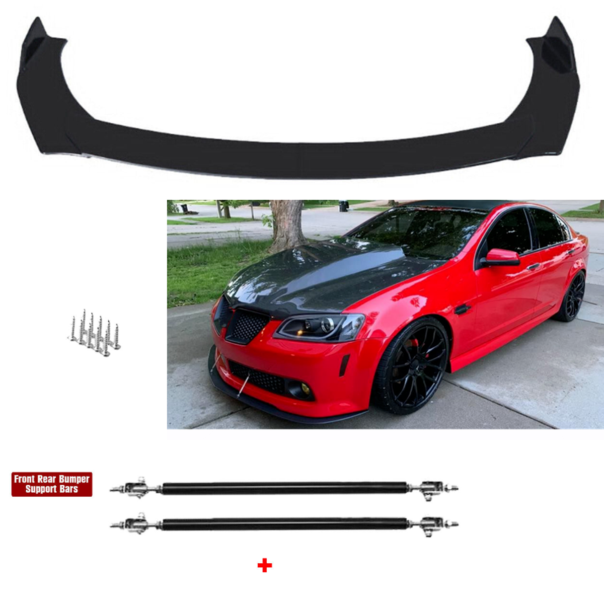 Front Bumper Splitter Spoiler Chin Body Kit +Strut Rods For Pontiac GTO ...