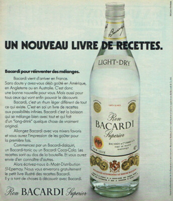 Publicité Advertising 820 1975 Ron Bacardi Superior light-dry Rhum ...