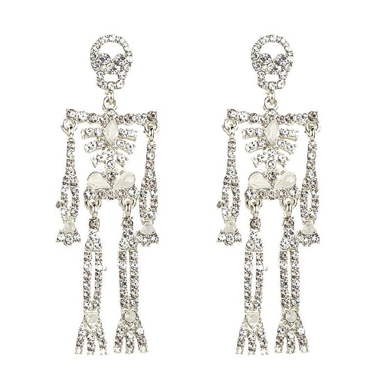 Silver Skeleton Drop Statement Earrings Jewelry, Halloween, Dia De Los ...
