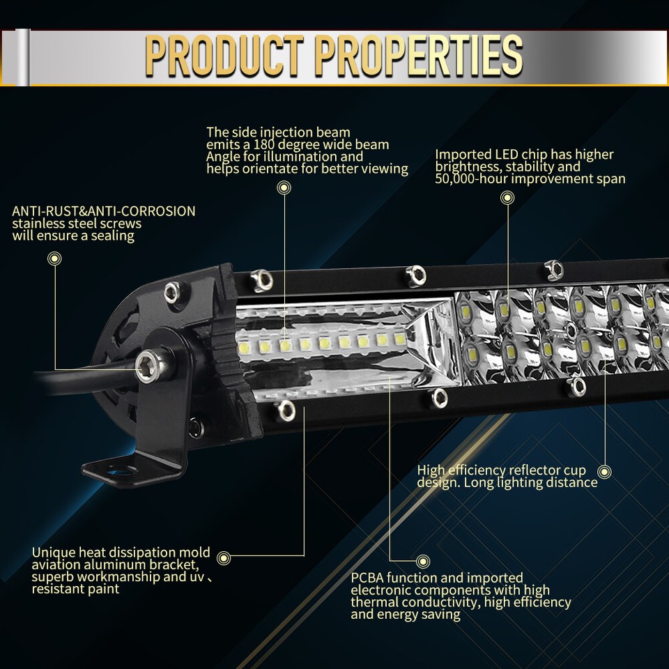 7 INCH 400W Led Light Bar Super Bright Dual Row Spot Beam Pickup Truck ...