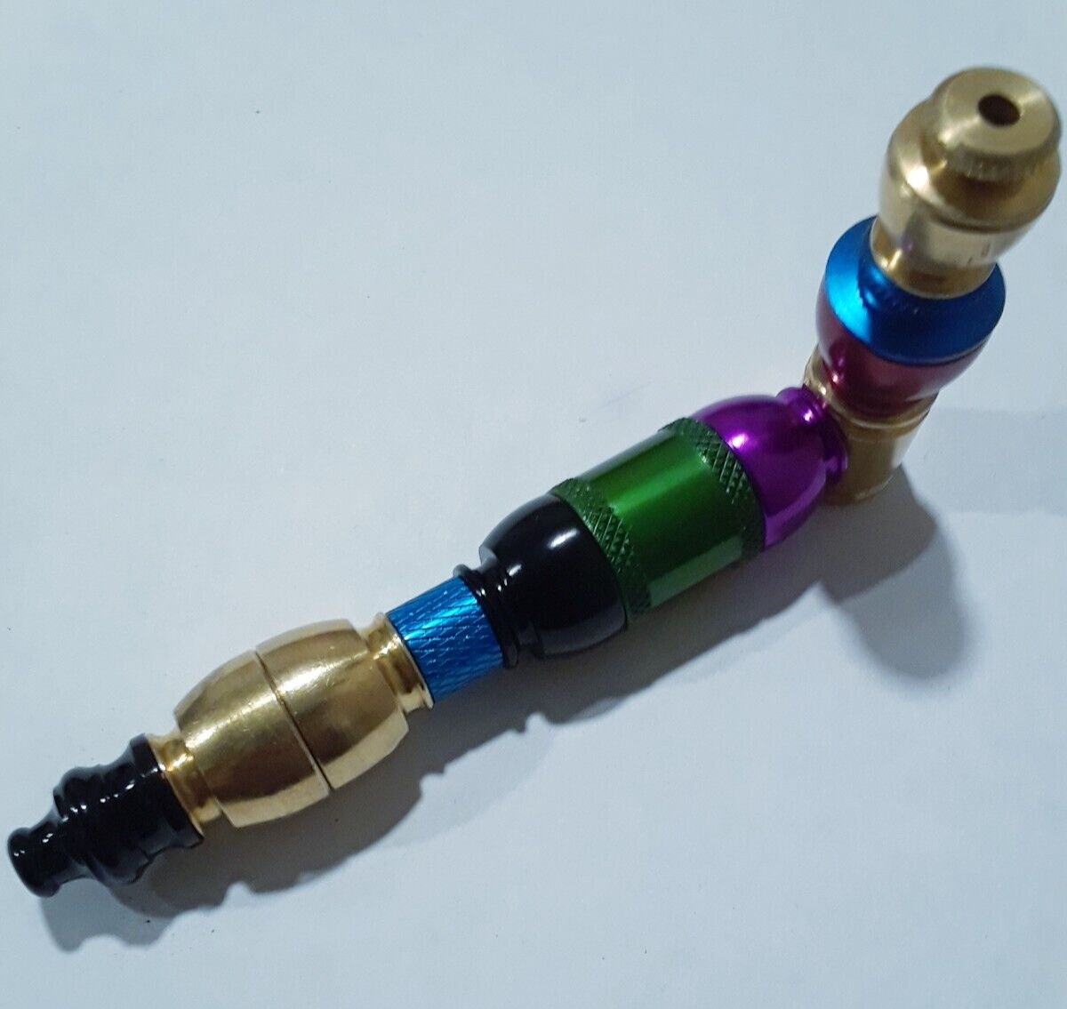 MIXED BRASS AND ANODIZED DOUBLE BOWL TOBACCO SMOKING PIPE CAP & POUCH ...