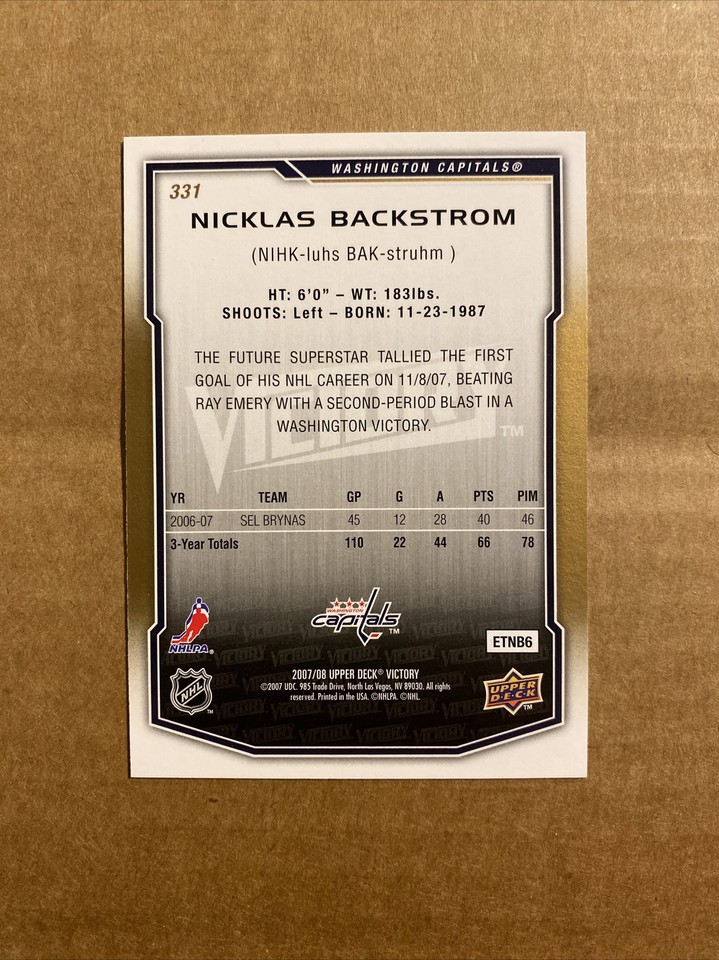 2007 NICKLAS BACKSTROM VICTORY ROOKIE #331 WASHINTON CAPITALS | eBay