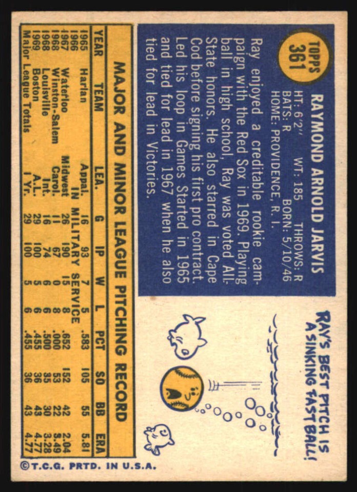 1970 Topps #361 Ray Jarvis EXMT/EXMT+ Red Sox 569616 | eBay