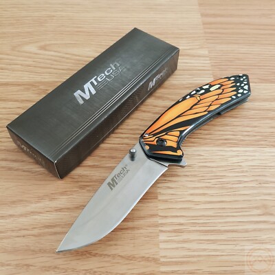 MTech Frame Folding Knife 3" 3Cr13 Steel Blade Orange Butterfly ...