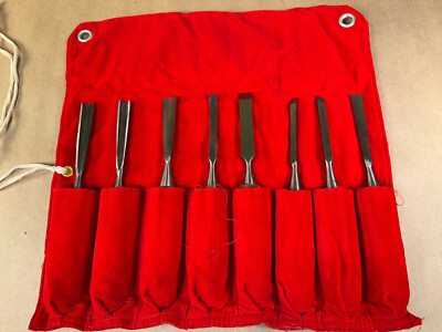 NOS AMT 8 Pc Wood Carving Hand Chisel / Gouge Set in Red Roll -FREE ...
