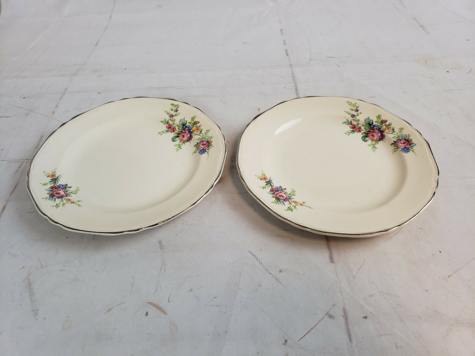 Crown Potteries Co Set of 2 Dessert Plate Floral with Silver Trim GL15 ...