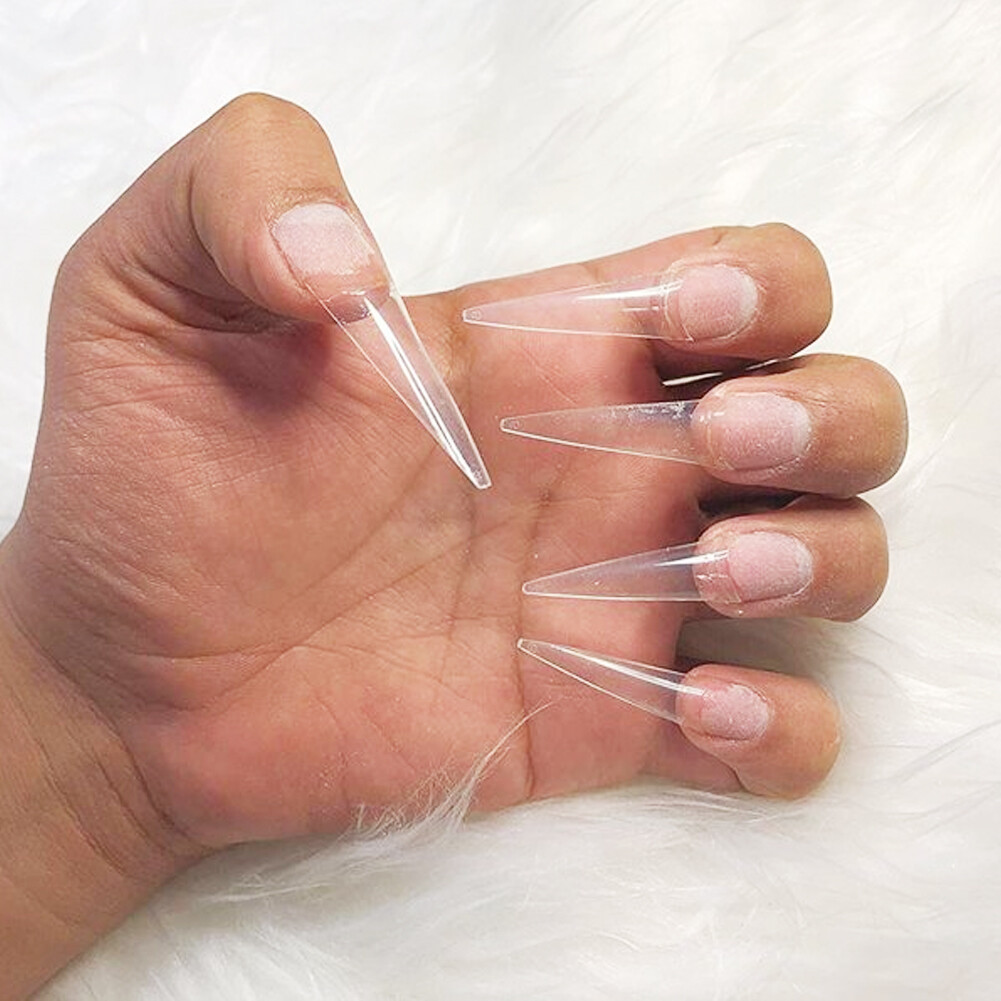 500pcs Halloween Extra Long False Nail Plastic Cosplay Clear Sharp ...