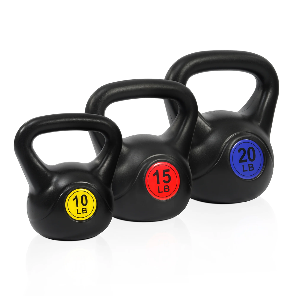 Wide-Grip Kettlebell Set (10 lb + 15 lb + 20 lb) – Home Fitness Weight ...