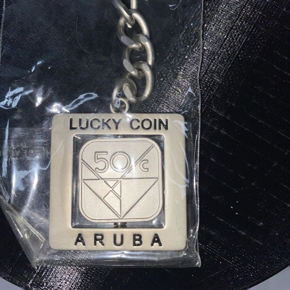 Aruba Lucky Coin 2002 Souvenir Metal Spinner Carabiner Keychain Vintage ...