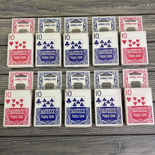 10 VINTAGE HOYLE MAVERICK JUMBO FACE PLAYING CARD DECKS 4 RED 6 BLUE ...