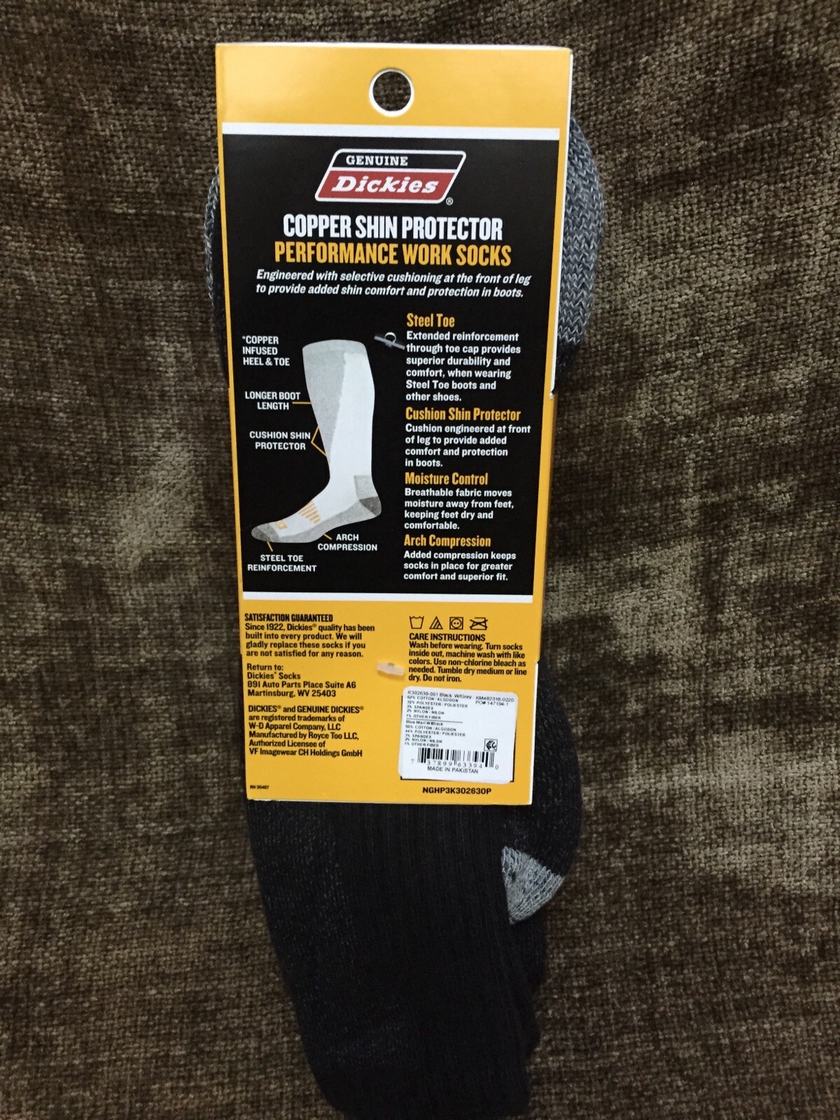 3 Pair Dickies Premium Steel Toe Boot Length Work Socks BLACK Sz 6-12 ...