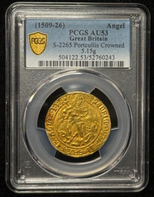 1509-26 Angel PCGS AU53 Great Britain S-2265 Portcullis Crowned Gold 5 ...