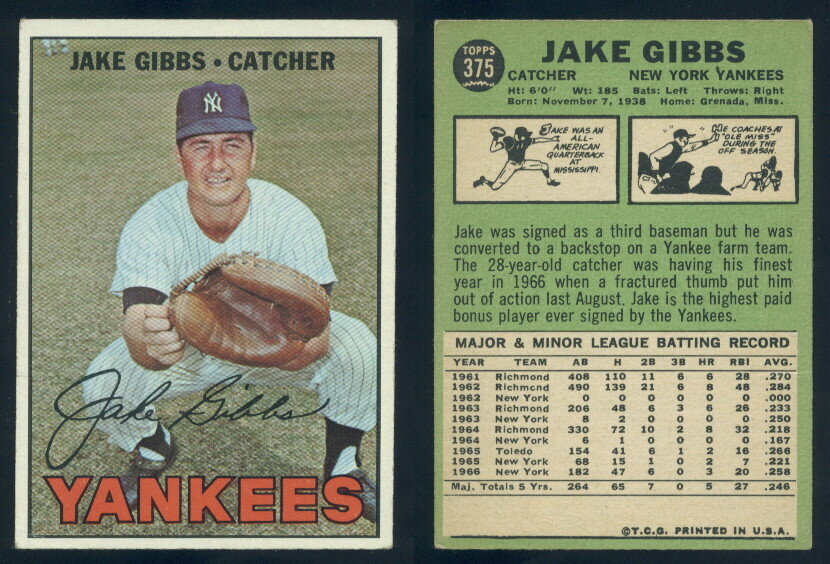 (61897) 1967 Topps 375 Jake Gibbs Yankees-VGX | eBay