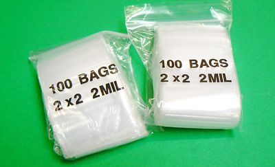 200 Zip Seal Lock Bags 2x2 Clear 2mil Poly Bag Reclosable Baggies 2" x ...