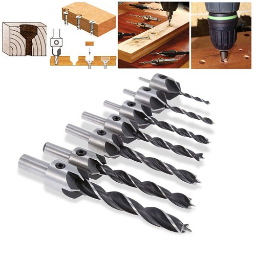 7x 3-10mm HSS Tapered Drill Countersink Bit Screw Pilot Hole Woodwork ...