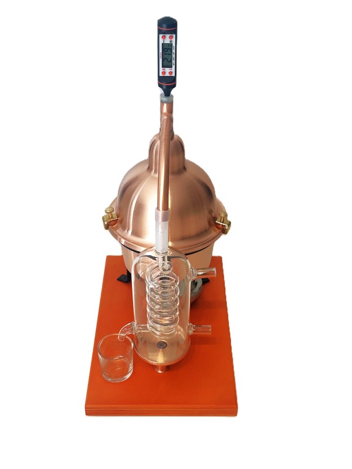 distiller still alembic in copper with glass condensation coil capacity ...