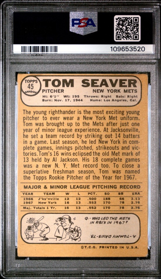 1968 TOPPS ALL-STAR RC #45 TOM SEAVER ROOKIE RC PSA 2 | eBay