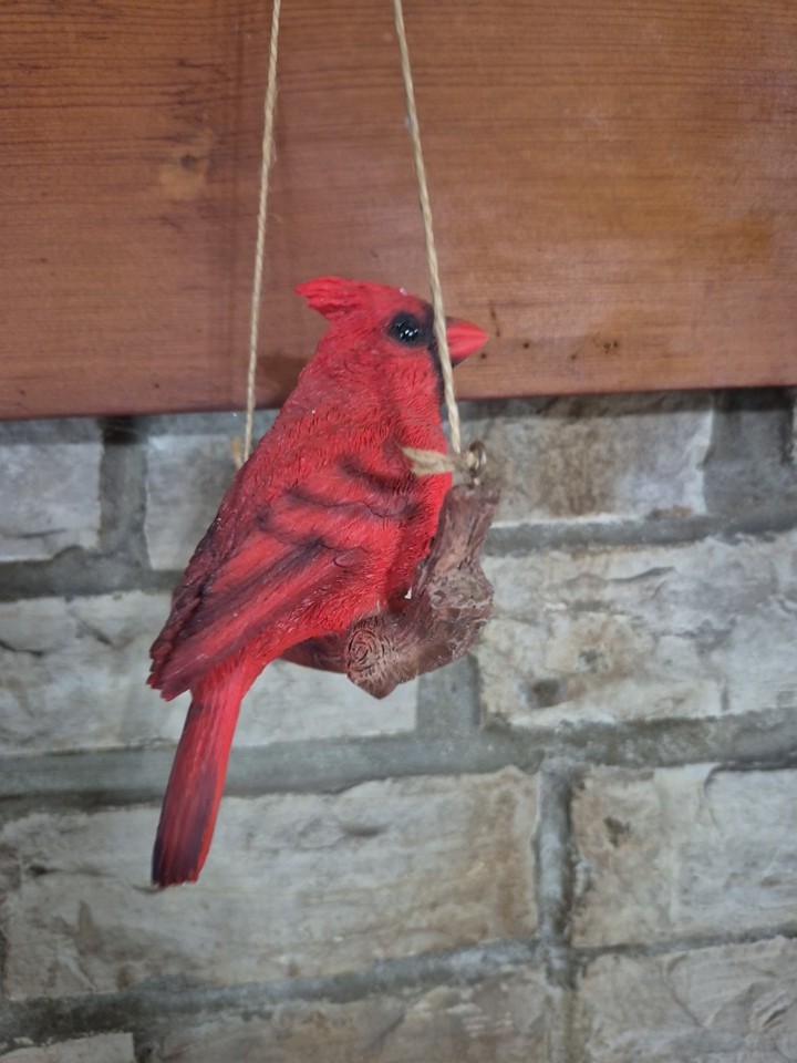 Hanging Cardinal on Branch Garden Statue Garden Home Decor | eBay