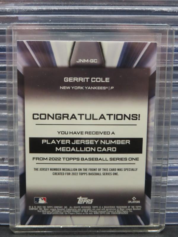 2022 Topps Gerrit Cole Player Jersey Number Medallion Patch #JNM-GC ...