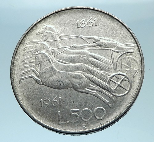 1961 ITALY Silver 500 Lire Coin ITALIAN UNIFICATION Rome Capital ...