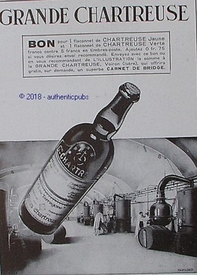 PUBLICITE GRANDE CHARTREUSE LIQUEUR PERES CHARTREUX TARRAGONE DE 1935 ...