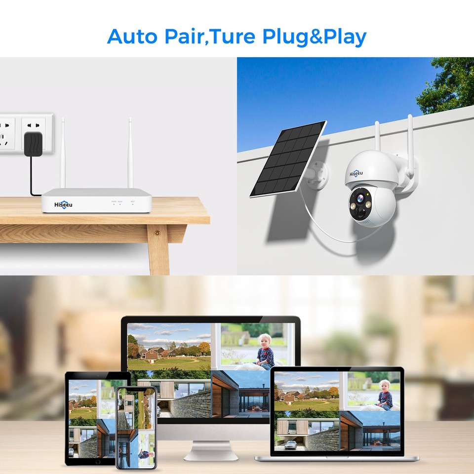 Hiseeu Solar Security Camera Wireless 2.4G WiFi Camera 4MP PIR Motion ...