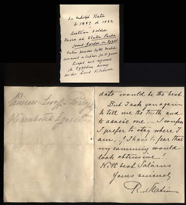 Autographe Major-General Sir Rudolf Anton Carl Freiher Von Slatin ...