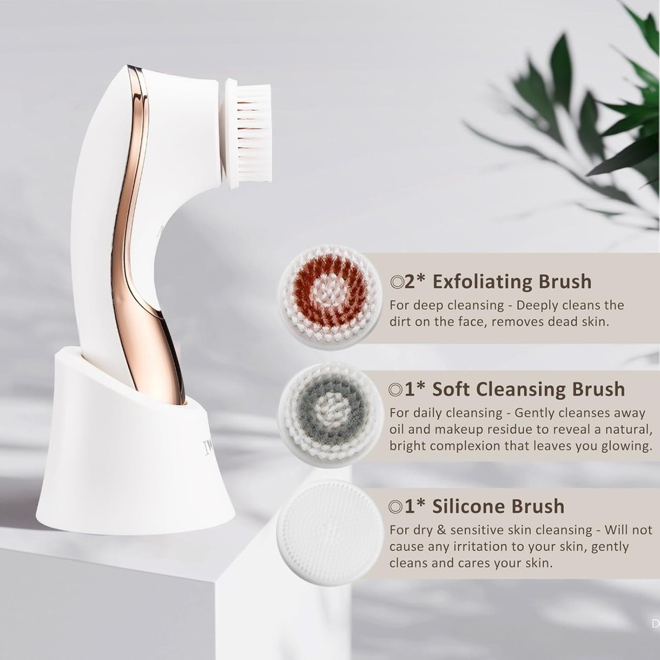 Electric Face Brush Scrubber Rechargeable Facial Exfoliator IPX-7 ...