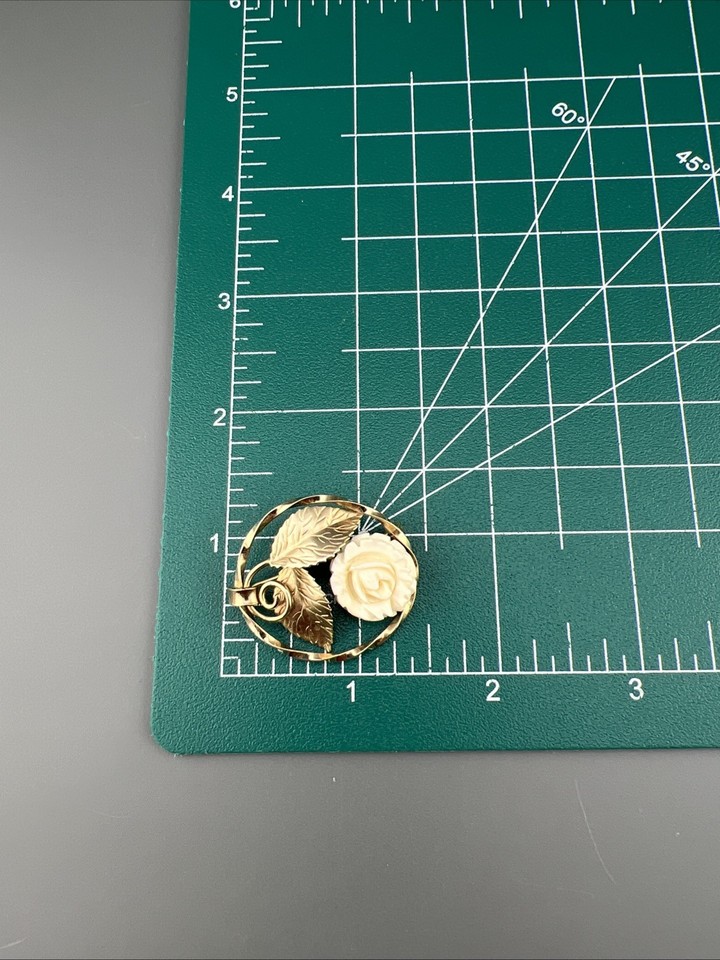 Vintage Brooch Pin White Carved Celluloid Rose Flower 14k Gold Filled ...