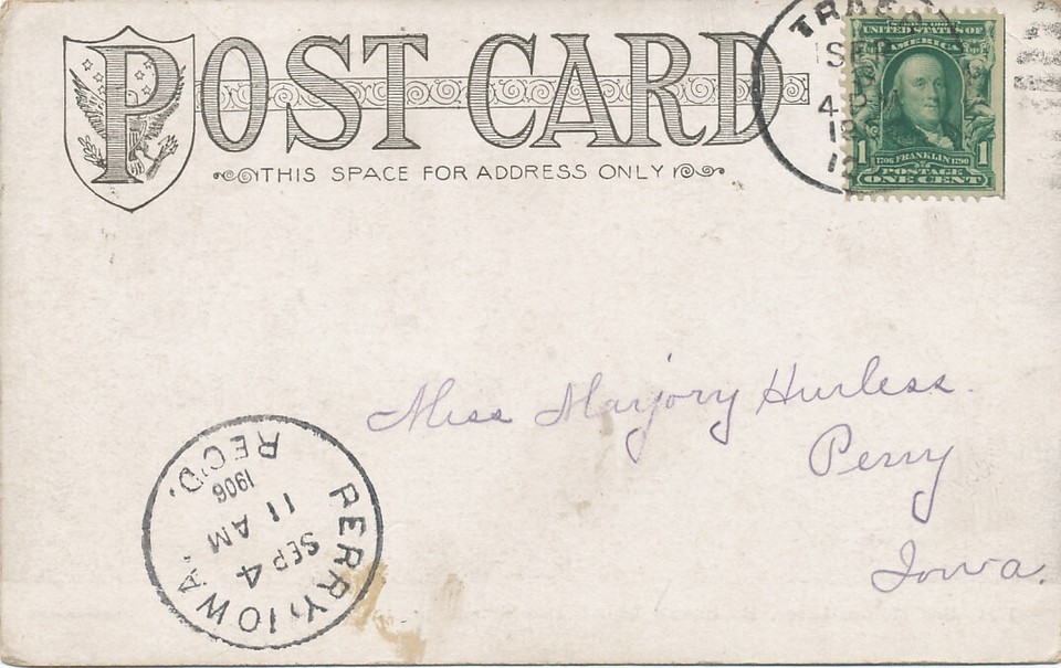 Des Moines IA * River and Boatman’s Island 1906 to: Hurless Perry IA | eBay