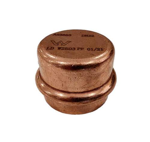 AW 32mm 1¼" DN32 Water Copper Press End Cap, fits Kembla BPress Viega ...