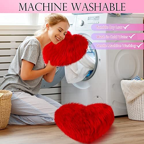 2 Pieces Heart Shaped Decorative Pillows Faux Fur Throw Pillow Fluffy ...