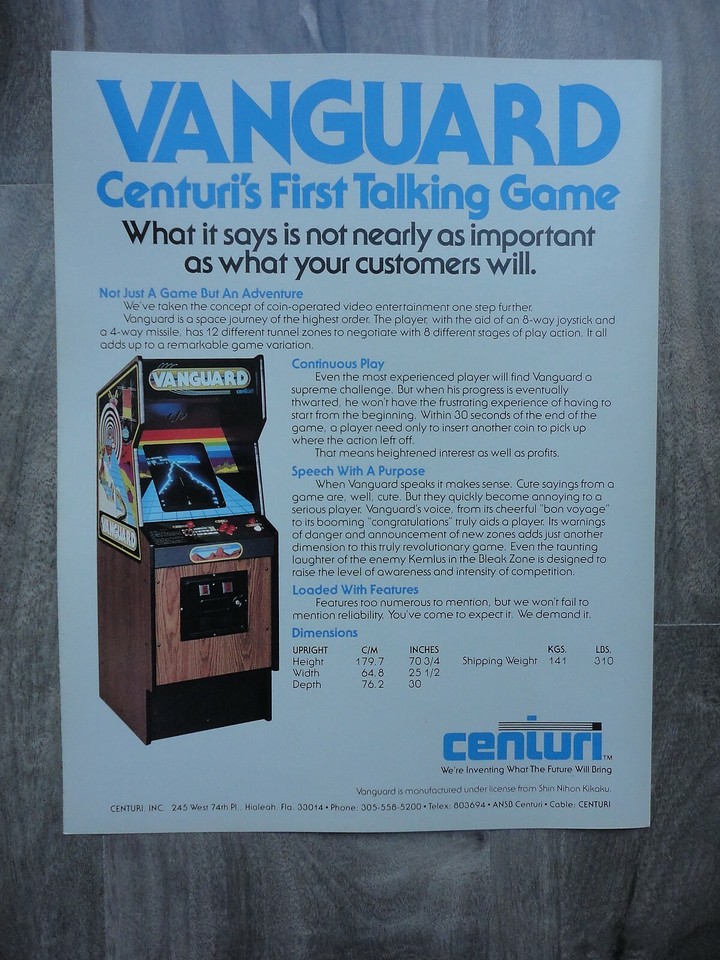 Vanguard Video Arcade Machine Flyer Original Centuri Brochure | eBay