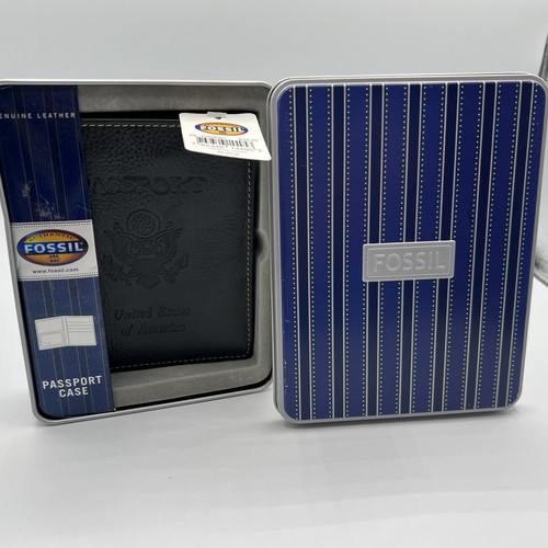 Fossil Passport Case Holder Genuine Leather 2005 Black USA Case Brand ...