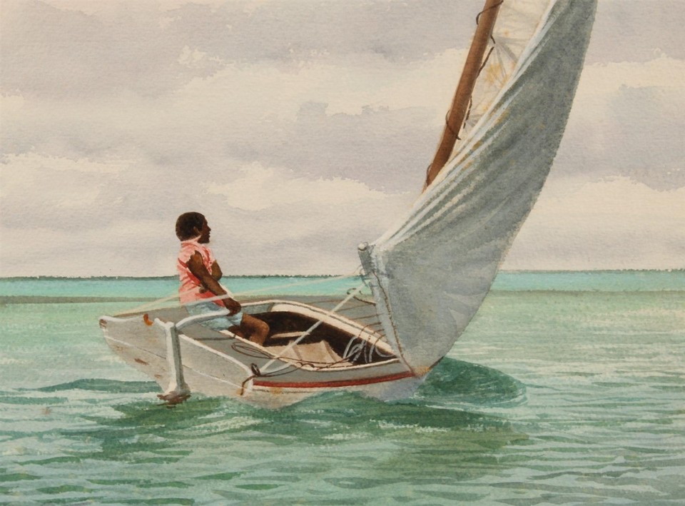 Large Signed WILLIAM TYNER Sailboat Seascape Watercolor Painting ...