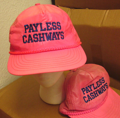 PAYLESS CASHWAYS building materials baseball hat 1980s dayglo pink cap ...