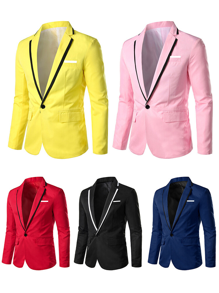 Men One Button Formal Suit Blazer Slim Jacket Coat Dress Business Work ...