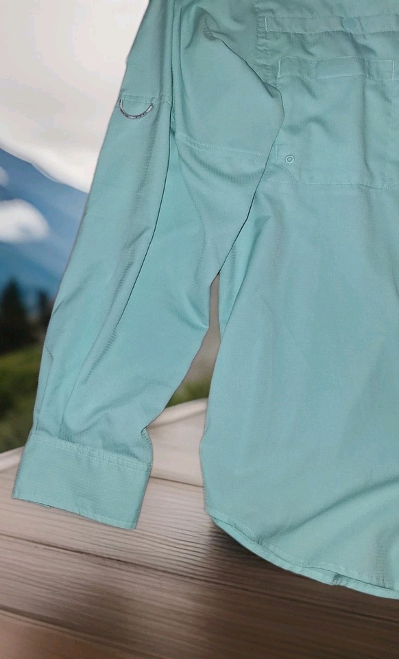 Columbia Womens Small Petite Turquoise Outdoor Fishing Shirt Long ...