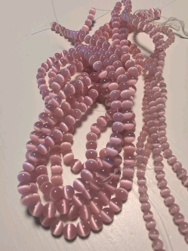 7 Strands 6mm 4mm Pink Fiber Optic Glass Cats Eye Beads Lot | eBay