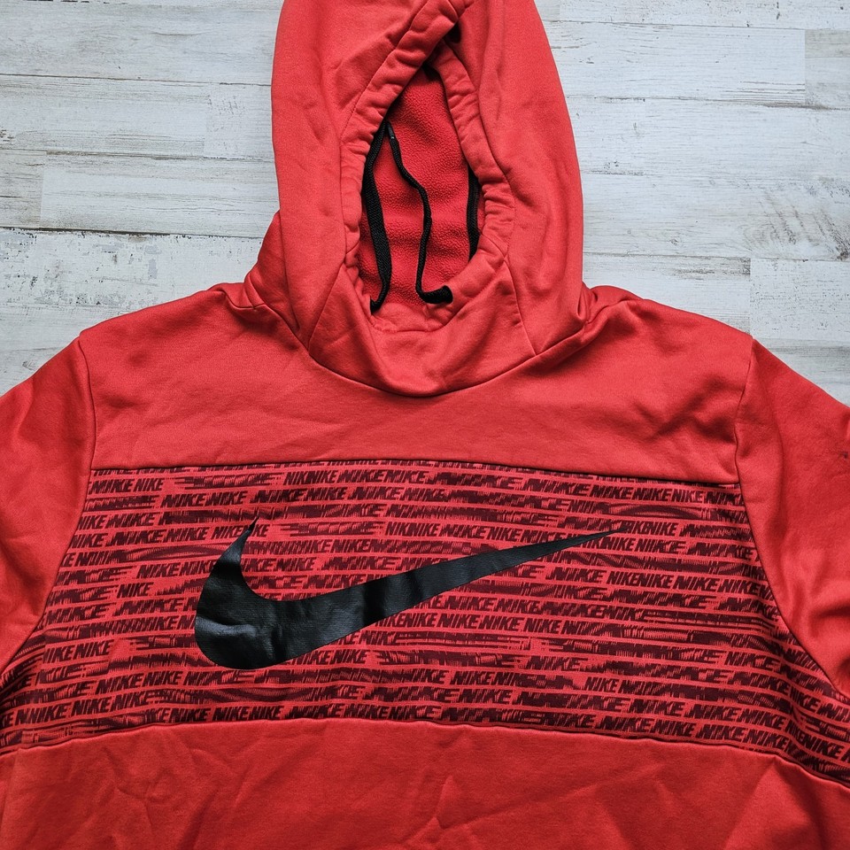 Nike Hoodie Mens 2XL Red Dri-FIT Pullover Geometric Swoosh Logo ...