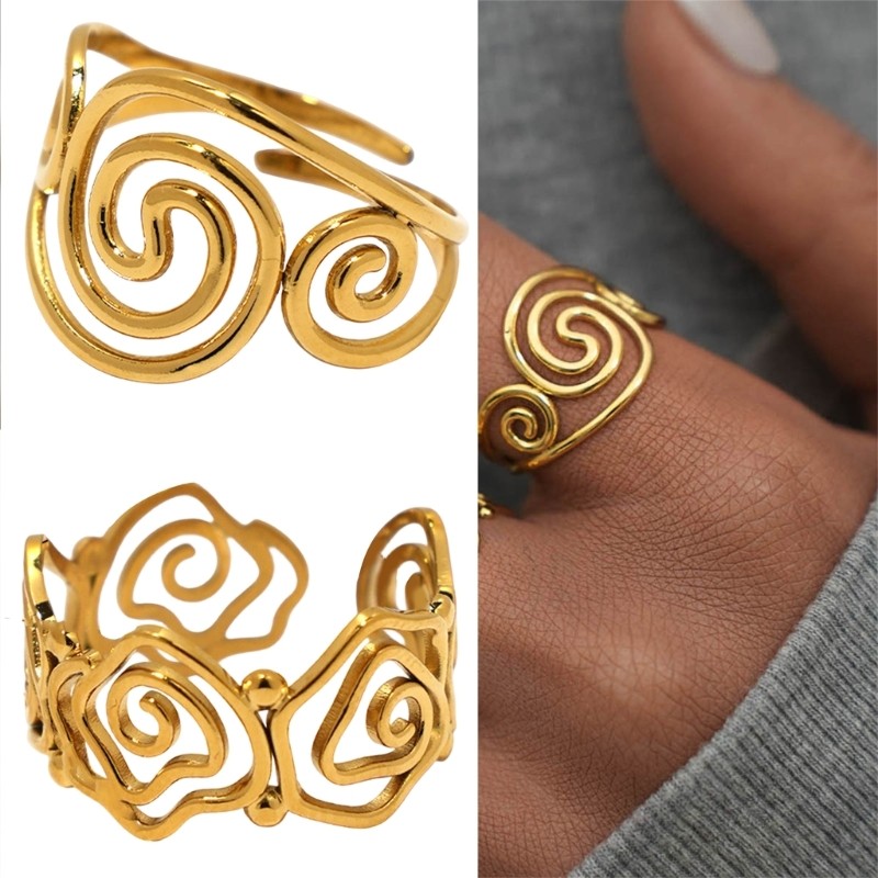 Curved Ring Gold Plated Stainless Steel Jewelry Finger Accessories Gift ...