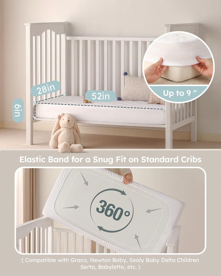MATTRESS CRIB FOAM TODDLER Bed Baby Waterproof Infant Comfort Sleep ...